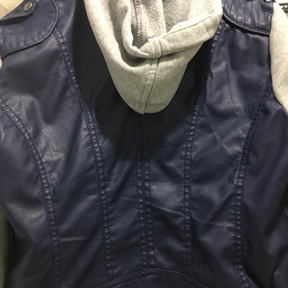 New Look | Jackets & Coats | New Look Leather Navy Blue Grey Jacket ...
